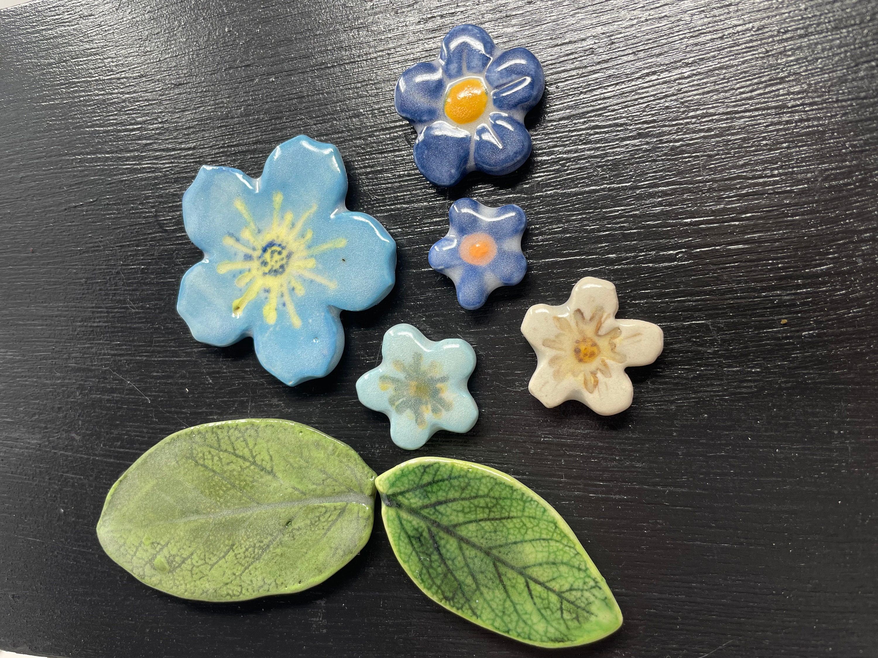 Set of 7 Nature Inspired Magnets in a Set/ Leafs, and Blue and White ...
