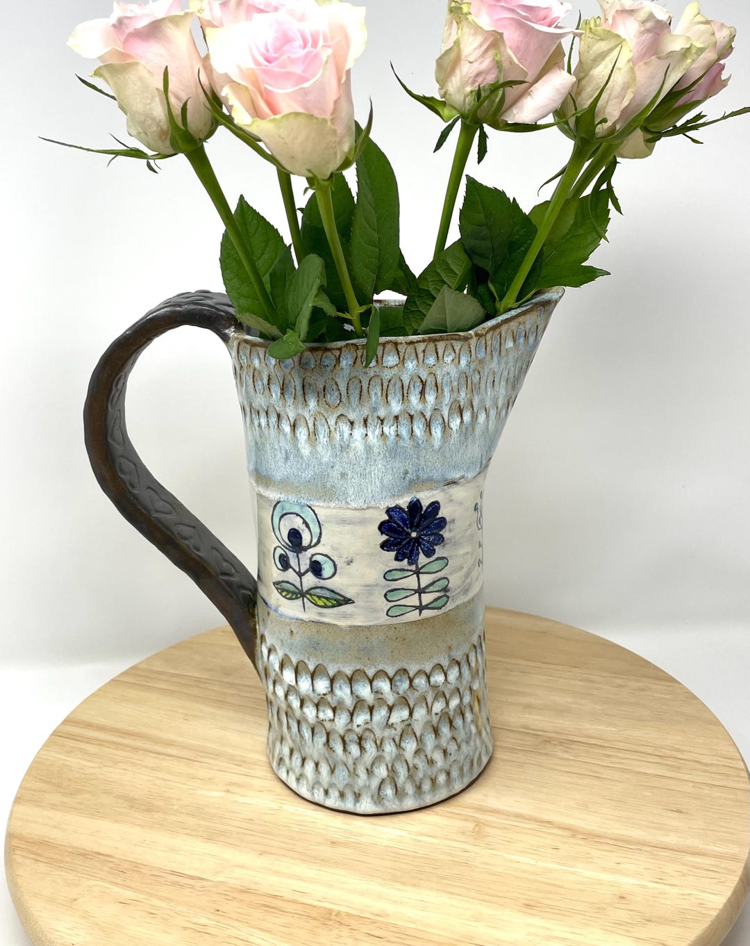 Handmade Terracotta Vase: Rustic Sgraffito Floral Pottery - Etsy