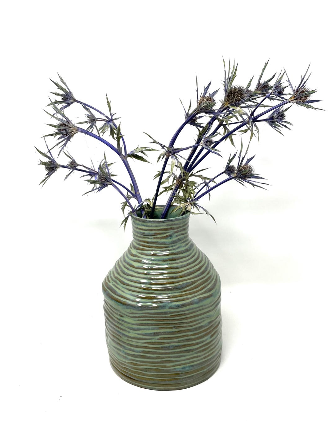 Handmade Ceramic Vase, Coiled Texture, Turquoise Glaze, Large Bouquet ...