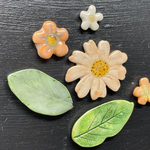 Nature Inspired Magnet Set / 6 Floral Fridge Magnets in Orange / Leaves ...