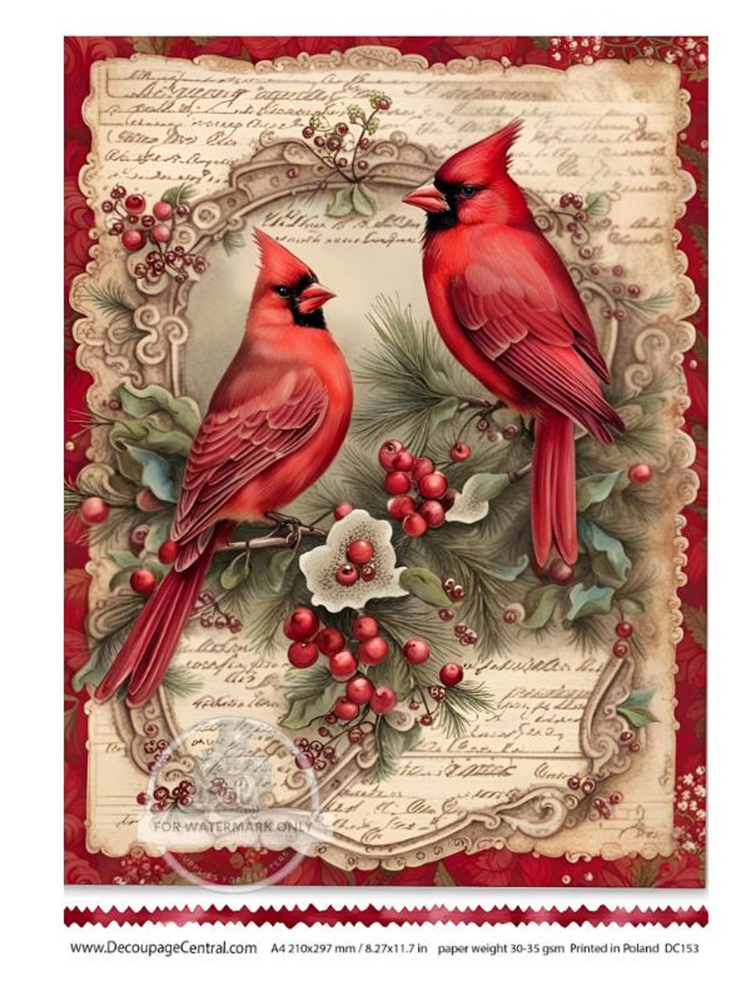 A4 Pair of Red Christmas Cardinals Rice Paper - Etsy