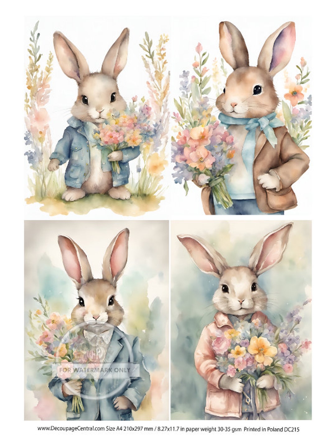 A4 Bunny With a Bouquet Rice Paper - Etsy