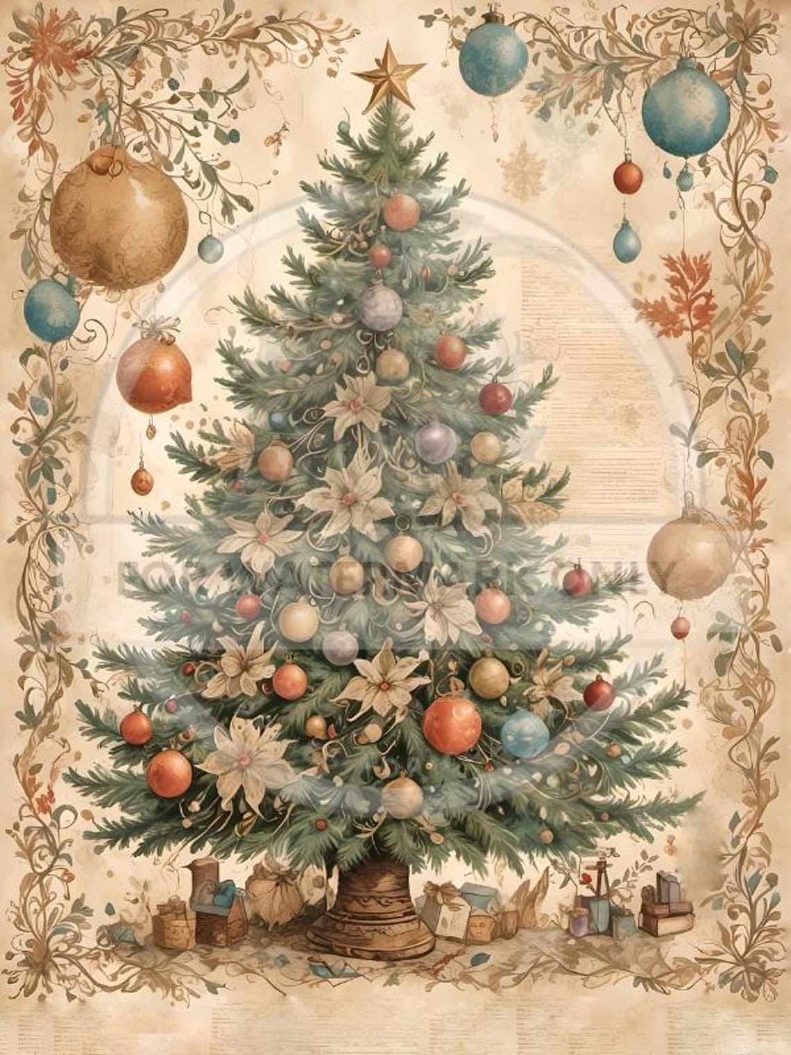 A4 Vintage Christmas Tree Rice Paper - Etsy