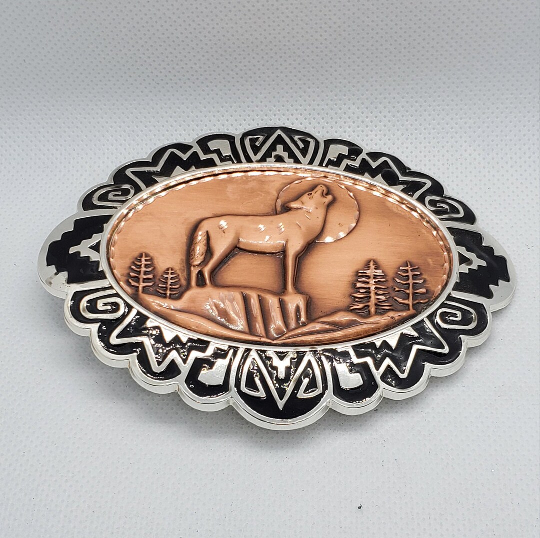 BB - Howling Wolf - Western Belt Buckle on Copper - Etsy