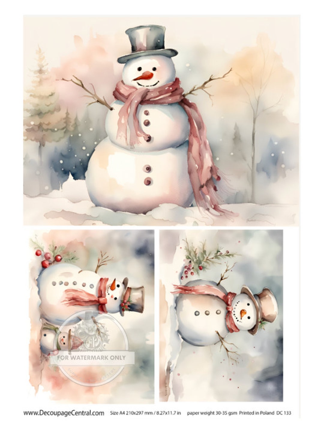 A4 Snowman Trio Rice Paper Cute Snowmen in a Wintry Scene - Etsy