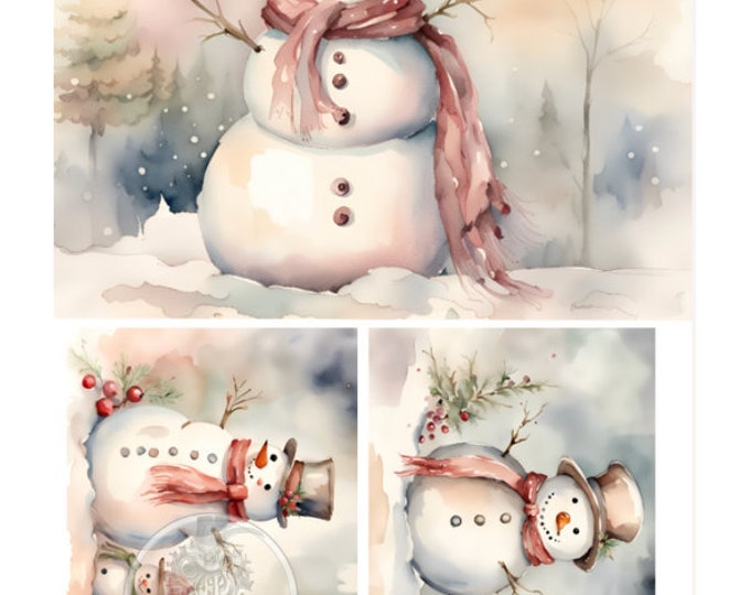 A4 Snowman Trio Rice Paper - Cute Snowmen in a Wintry Scene - Etsy