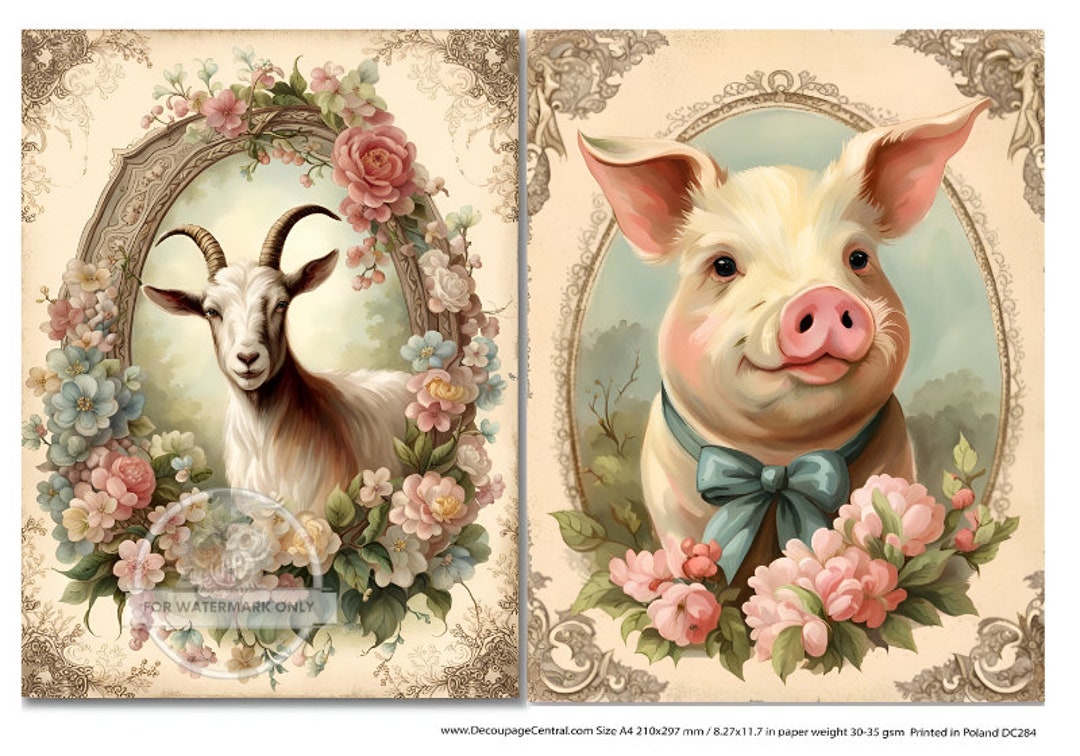 A4 Framed Dapper Pig and Goat Rice Paper - Etsy