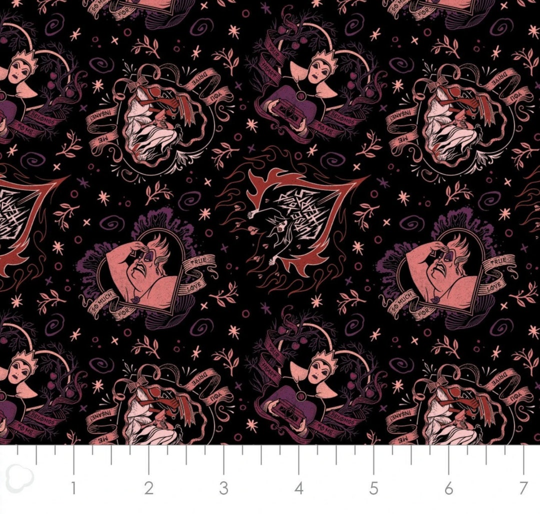 Disney Villains Valentines Day Cursed Hearts Fabric by the Half Yard ...