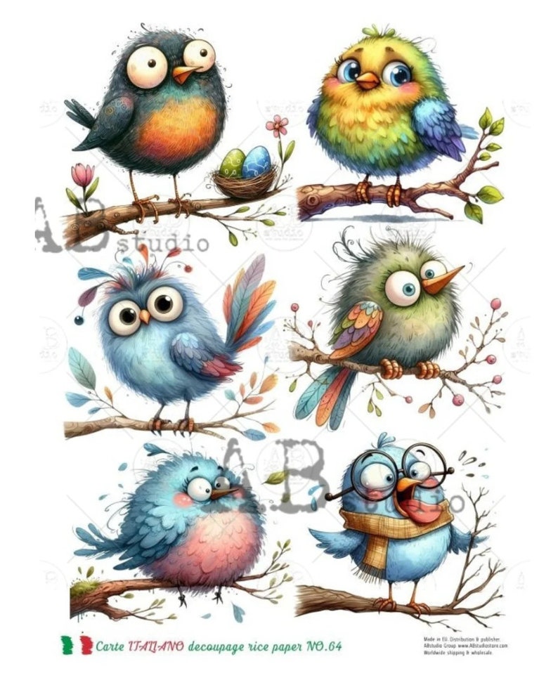 A4 Whimsical Cartoon Birds Rice Paper - Etsy