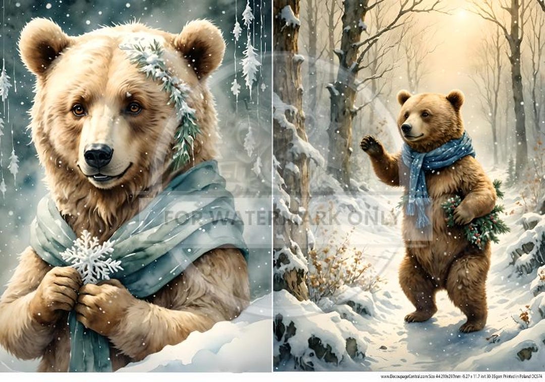 A4 Winter Bear Duo Rice Paper - Etsy