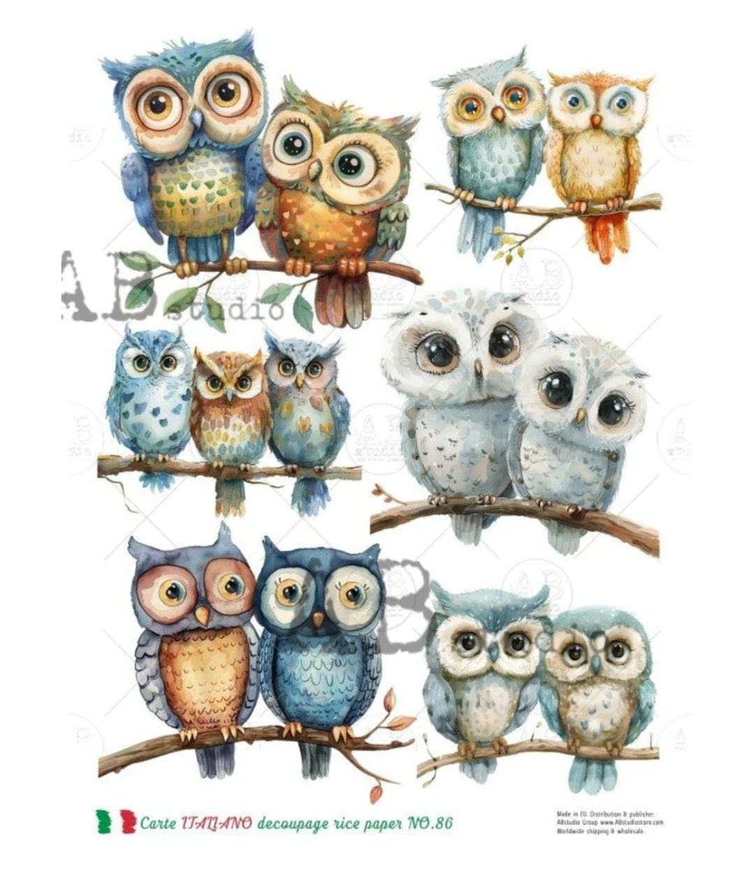 A4 Whimsical Cartoon Owls Rice Paper - Etsy