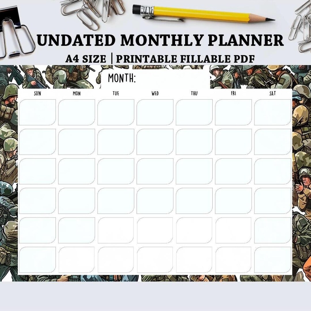 Army Undated Monthly Planner Printable - Landscape Format, Cool Design ...