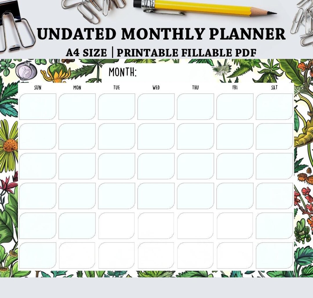 Medical Leaves Undated Monthly Planner Printable - Landscape Format ...