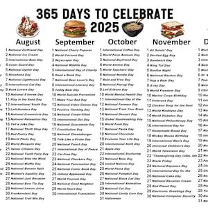 365 Days to Celebrate |celebrations Calendars: Printable Edition | 2025 ...