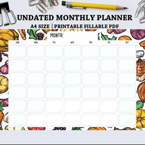 Autumn Undated Monthly Planner Printable - Landscape Format, Cool ...