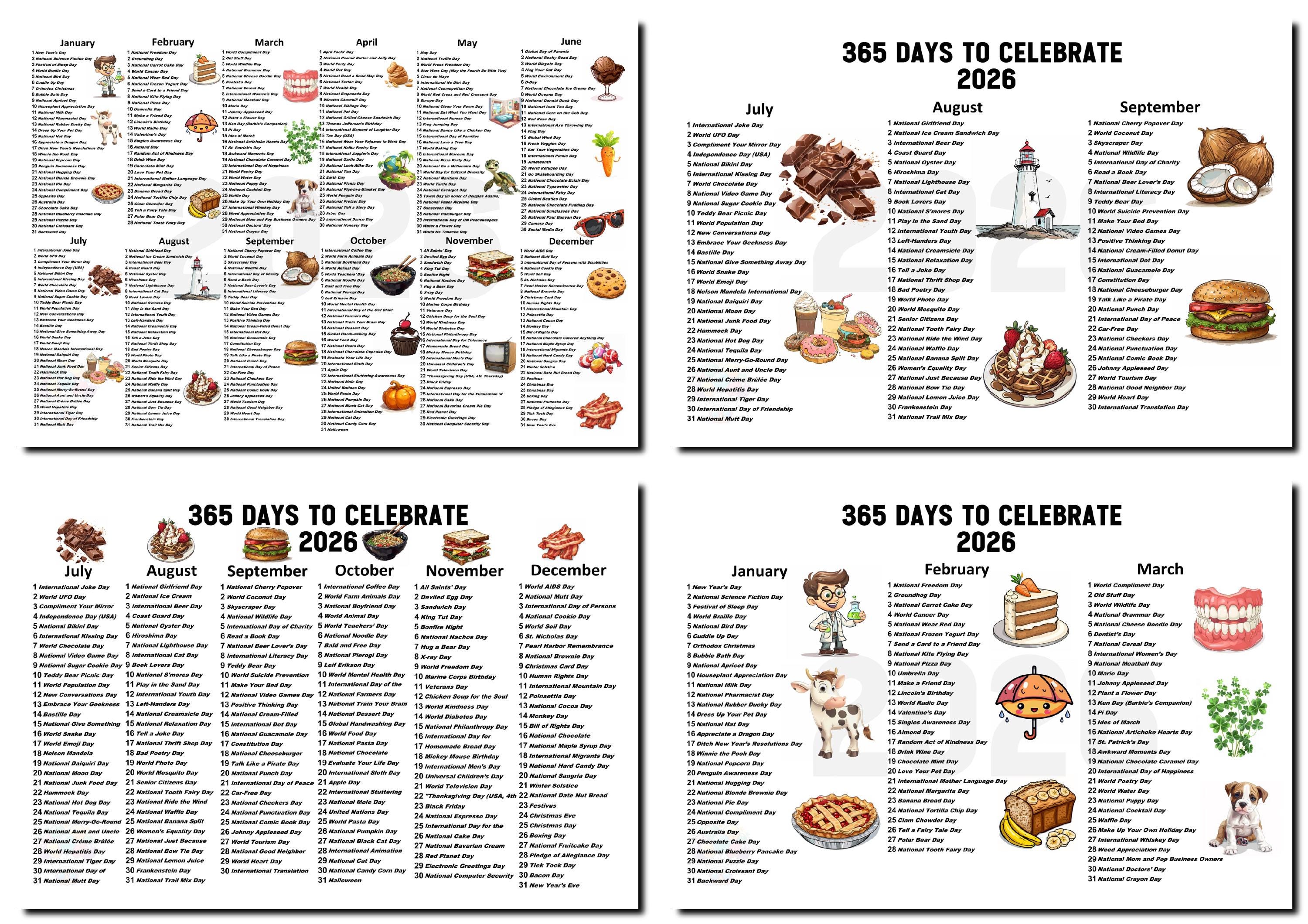 365 Days to Celebrate |celebrations Calendars: Printable Edition | 2026 ...
