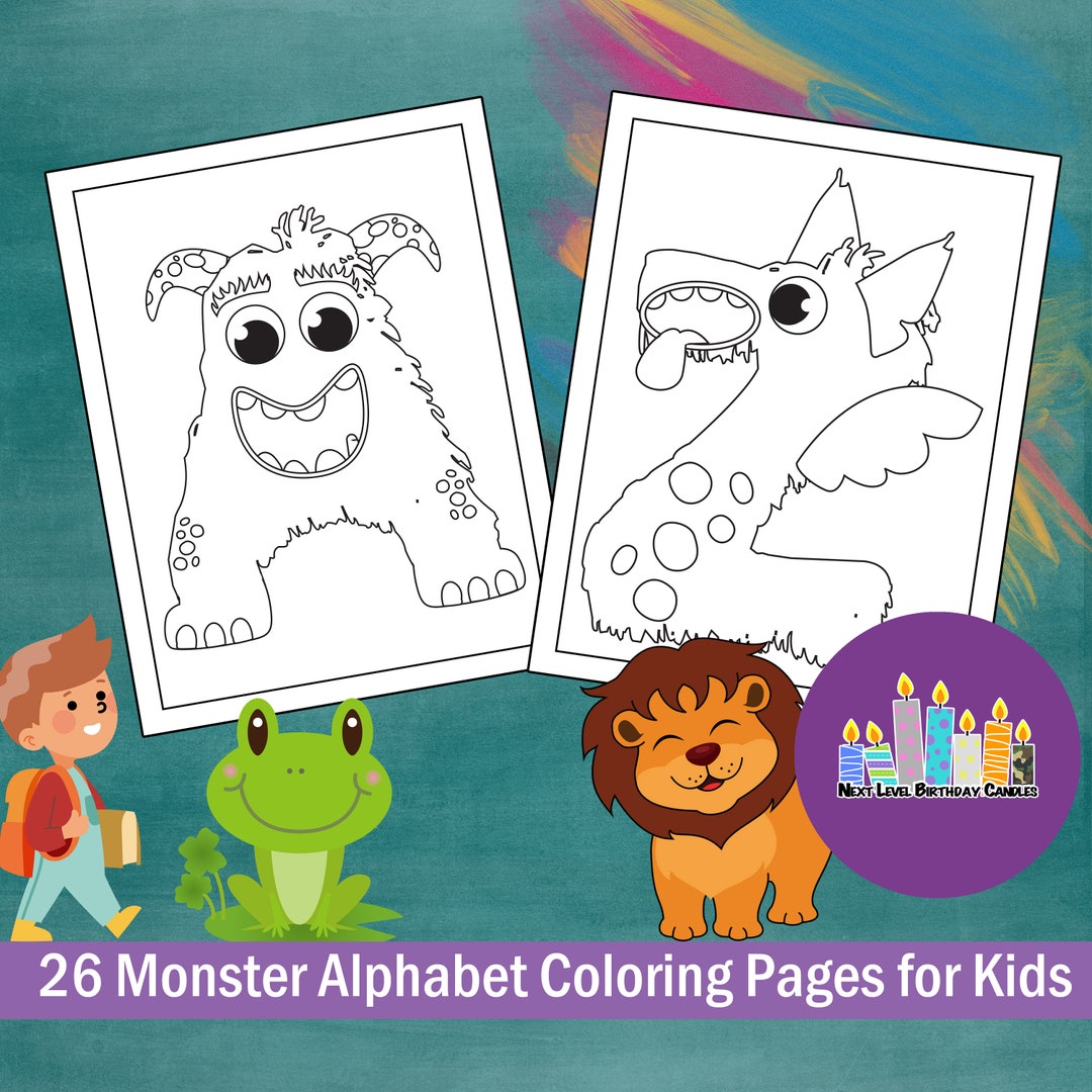 26 Monster Alphabet Coloring Pages for Kids Instant Printable Sheets ...