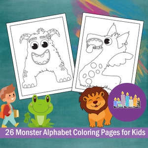26 Monster Alphabet Coloring Pages for Kids Instant Printable Sheets ...