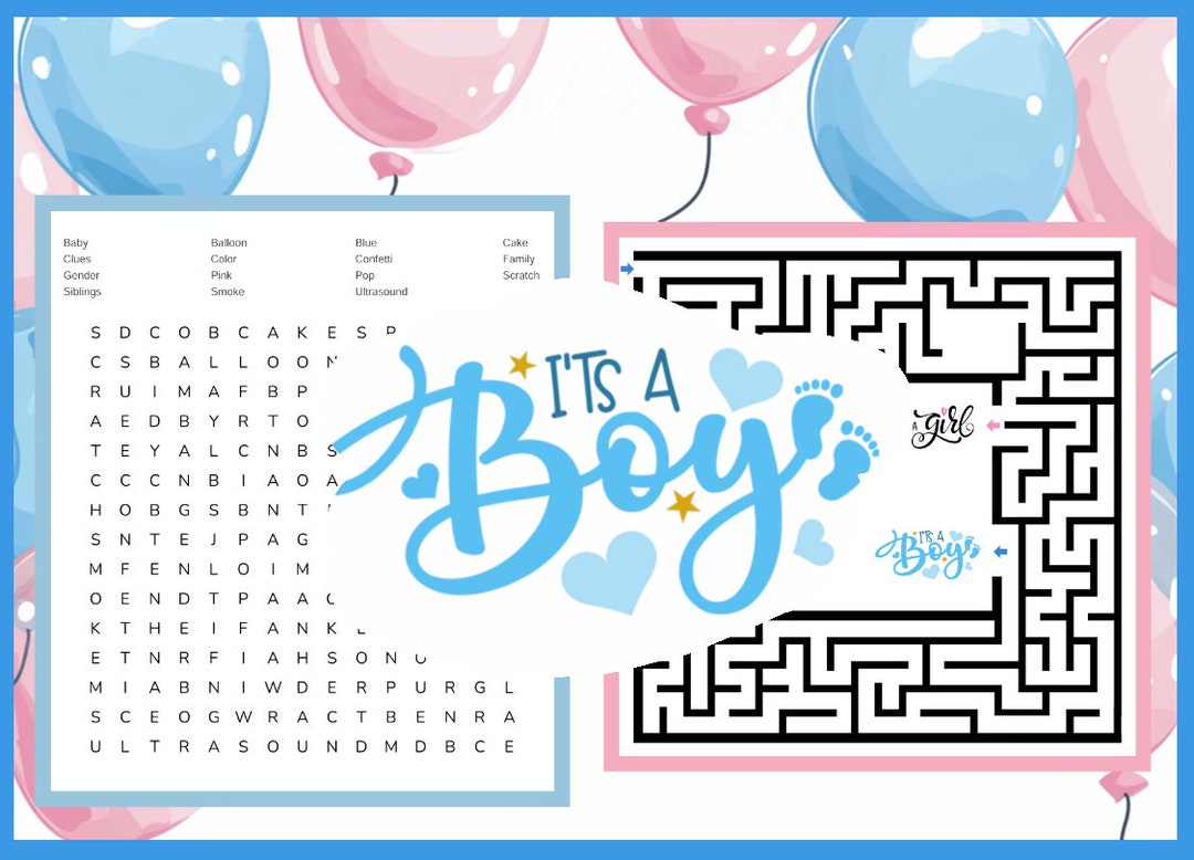 Scratch-off Gender Reveal Fake Party Game | Gender Reveal - Word Search ...