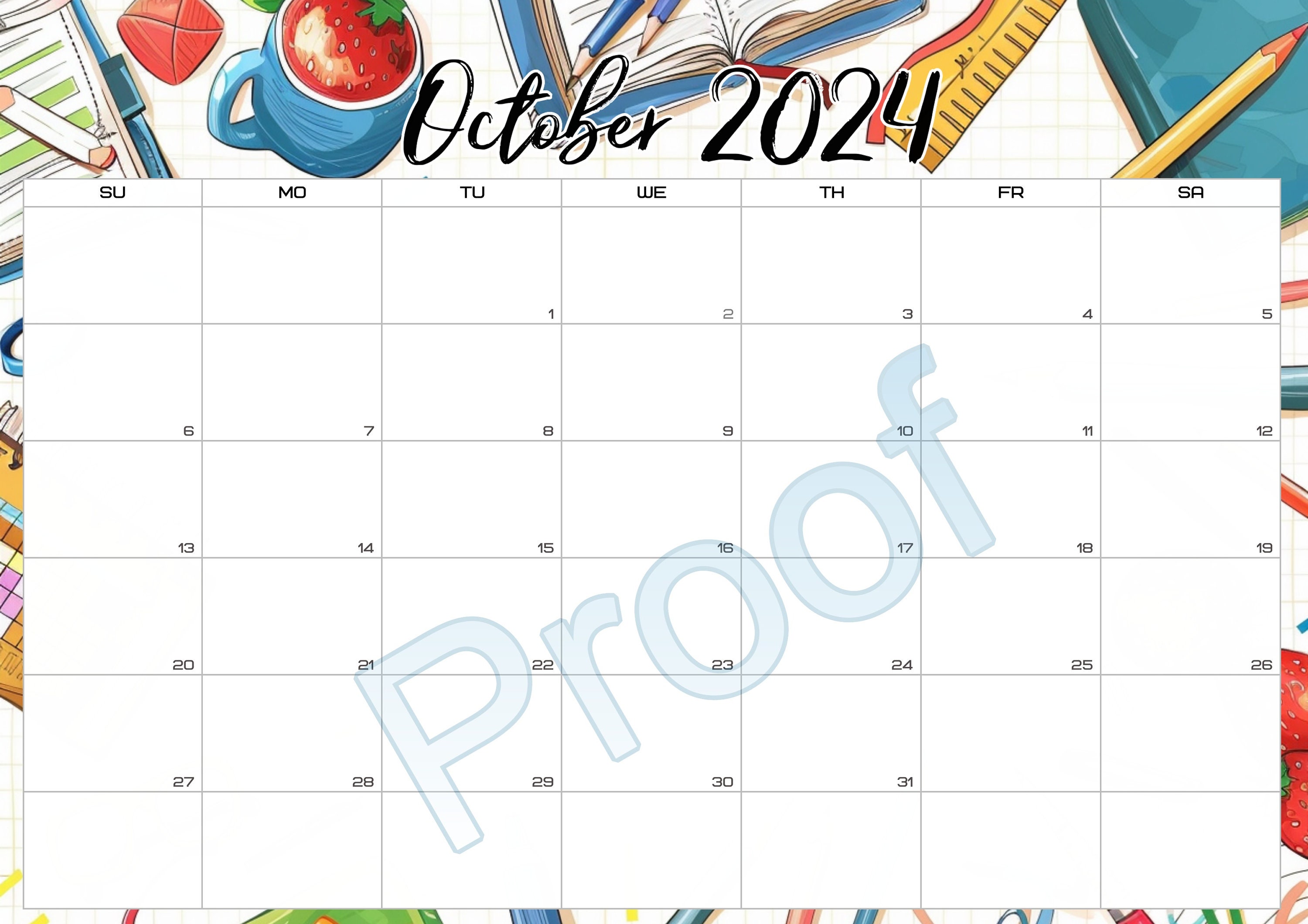 Blank School Calendar 2024-2025 (august to June)- Printable, Digital ...