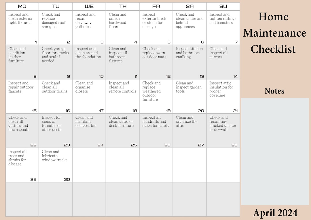 Year-round Home Maintenance Calendar: Keeping Your Home in Top Shape - Etsy