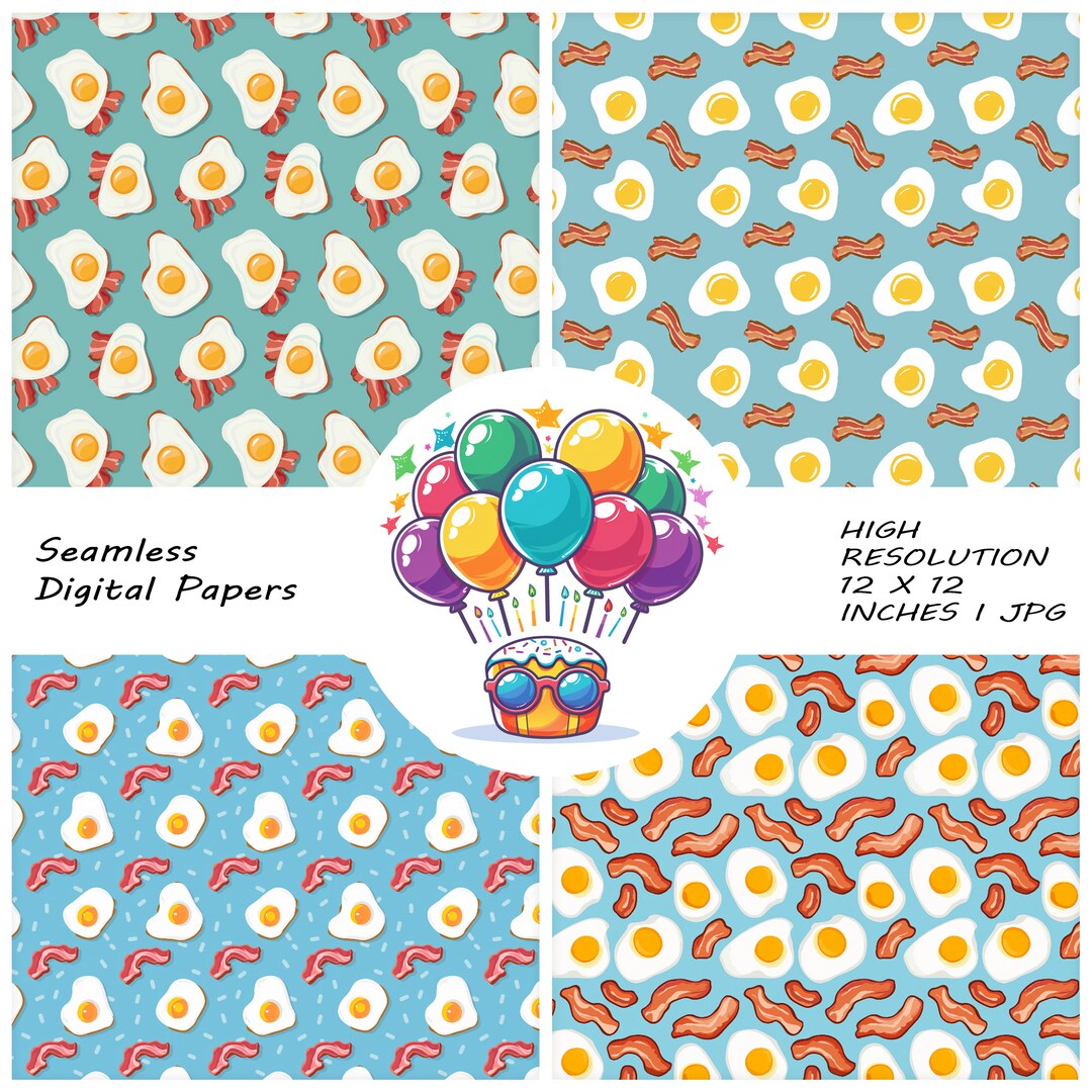 Breakfast Eggs and Bacon| 4 Seamless Digital Papers Breakfast Eggs and ...