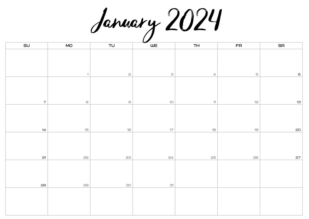 Blank Calendar 2024 (january - December)- Printable, Digital Download ...