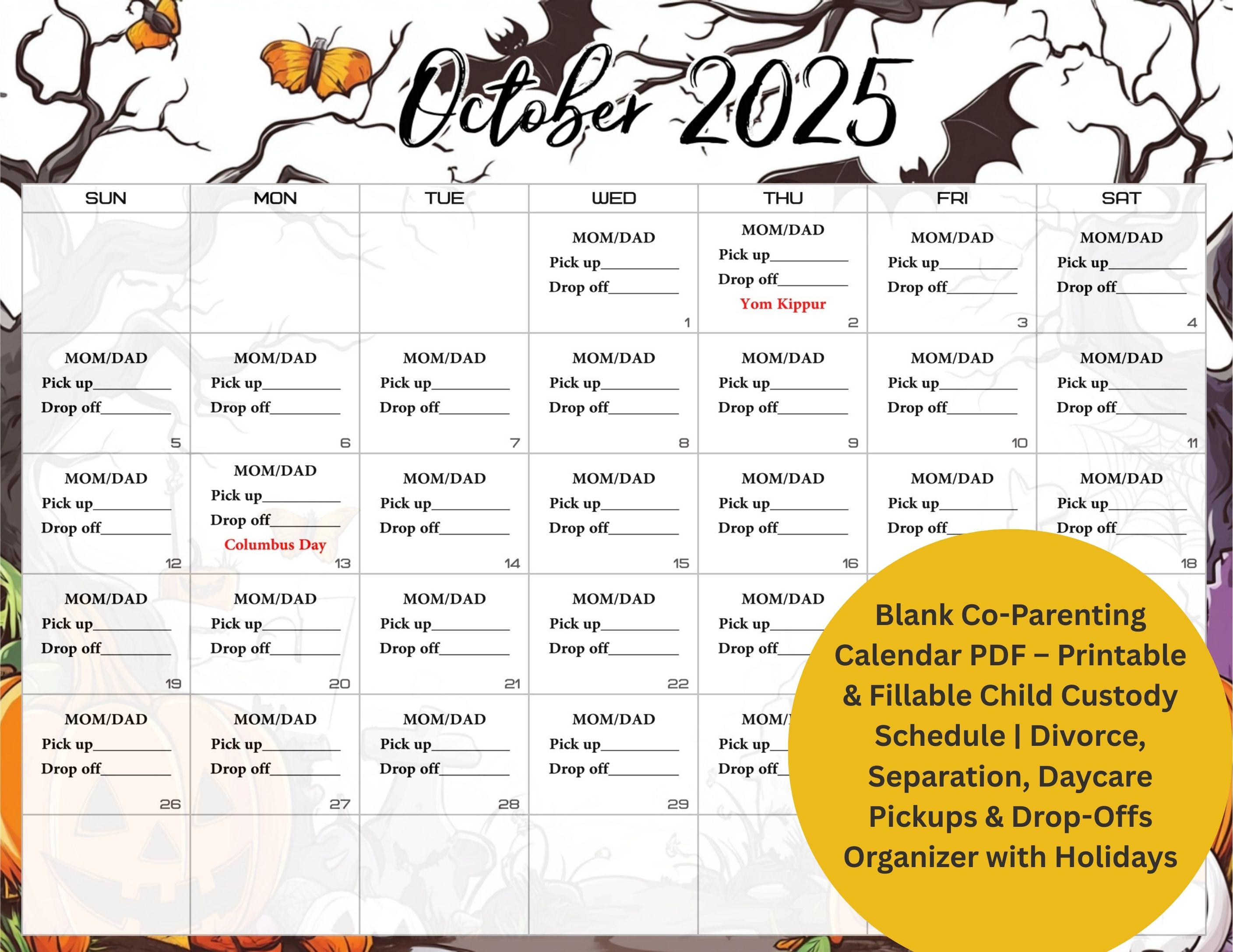 Blank Coparenting Calendar -PDF Printable- Fillable Child Custody ...