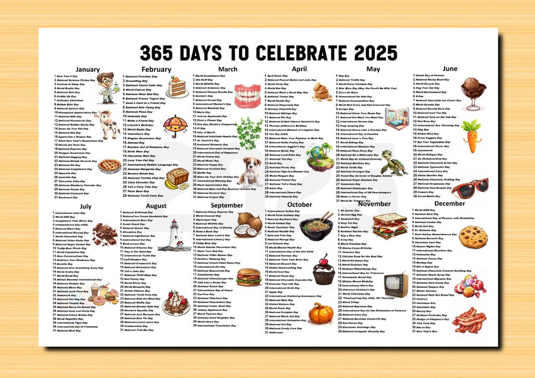 365 Days to Celebrate |celebrations Calendars: Printable Edition | 2025 ...