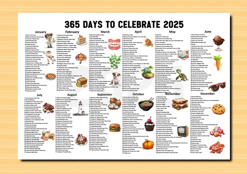 365 Days to Celebrate |celebrations Calendars: Printable Edition | 2025 ...