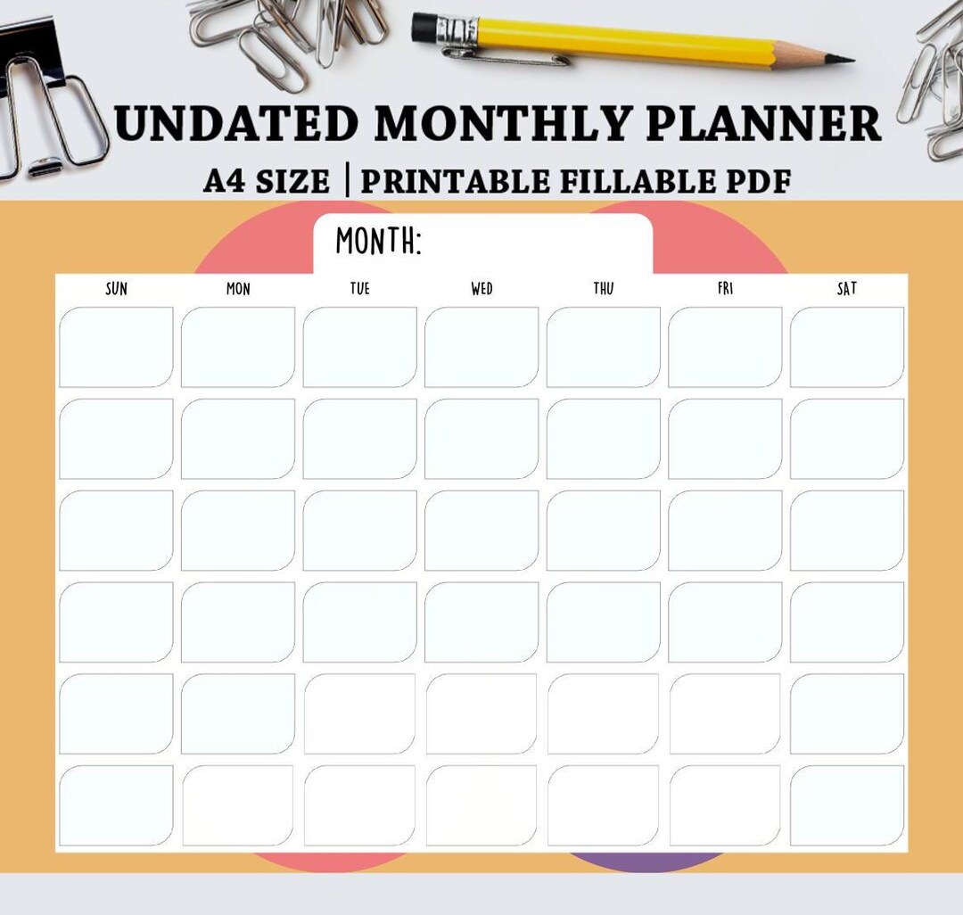 School Theme Undated Monthly Planner Printable - Landscape Format, Cool ...