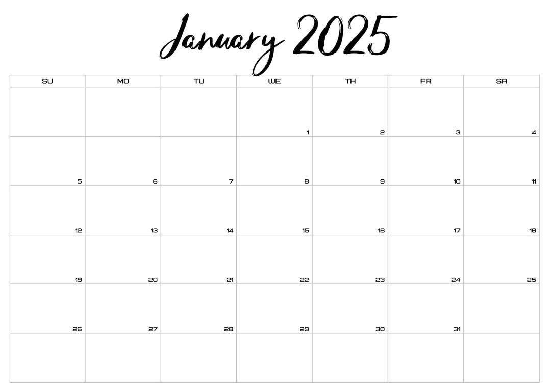 Blank Digital 12 Month Calendar 2025 | Printable, Instant Digital ...