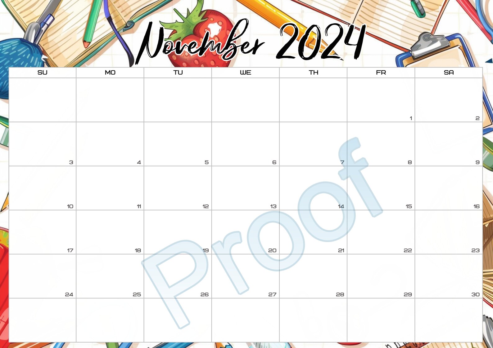 Blank School Calendar 2024-2025 (august to June)- Printable, Digital ...