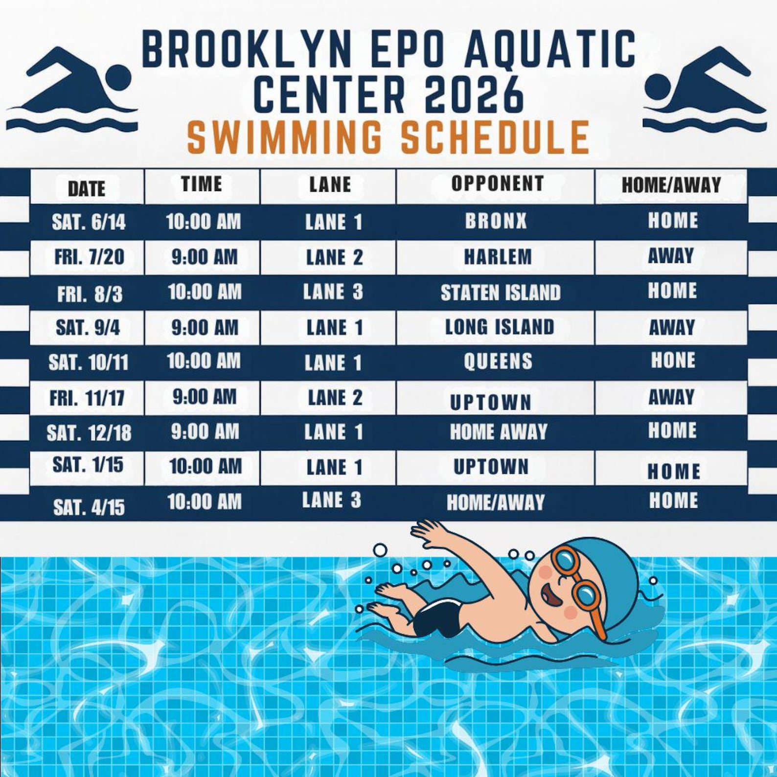 Swimming Schedule Printable | Editable Practice Template | Digital File ...