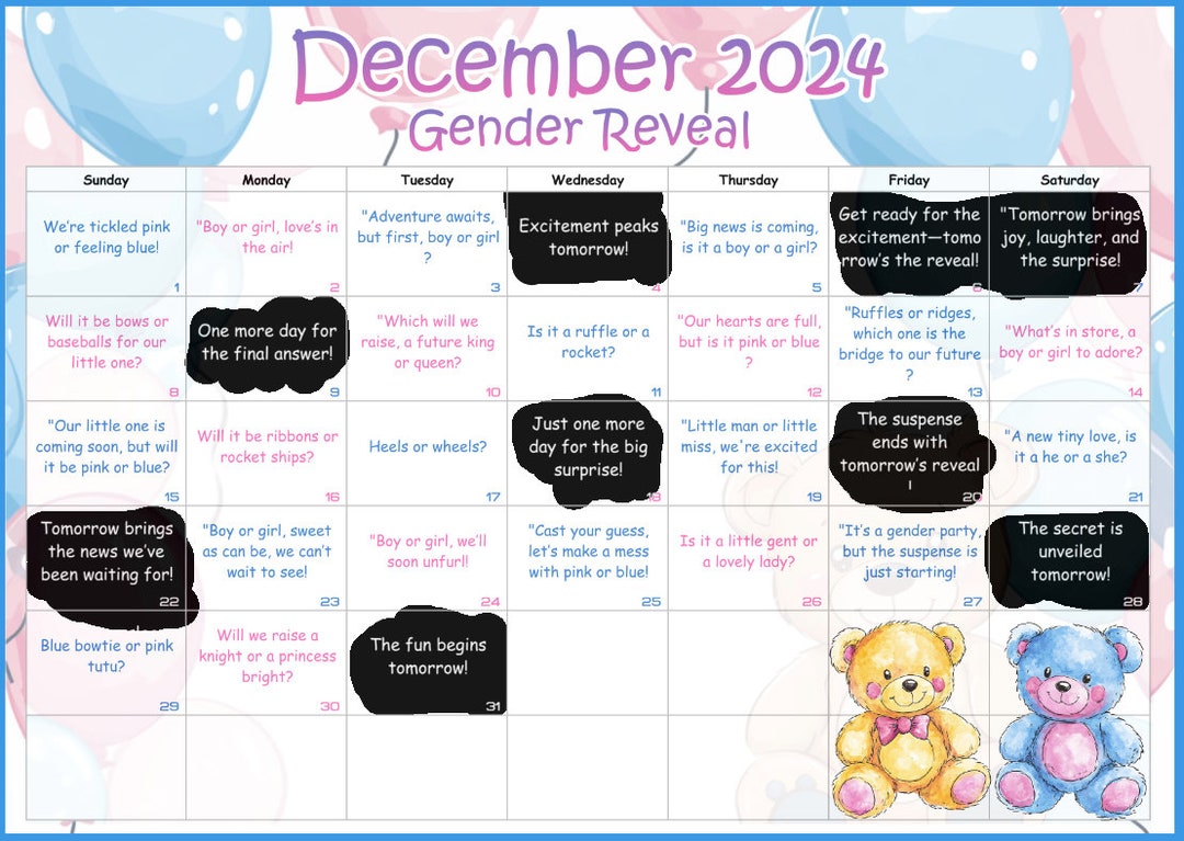 Gender Reveal Calendar | Its a Boy ||scratch-off Gender Reveal ...