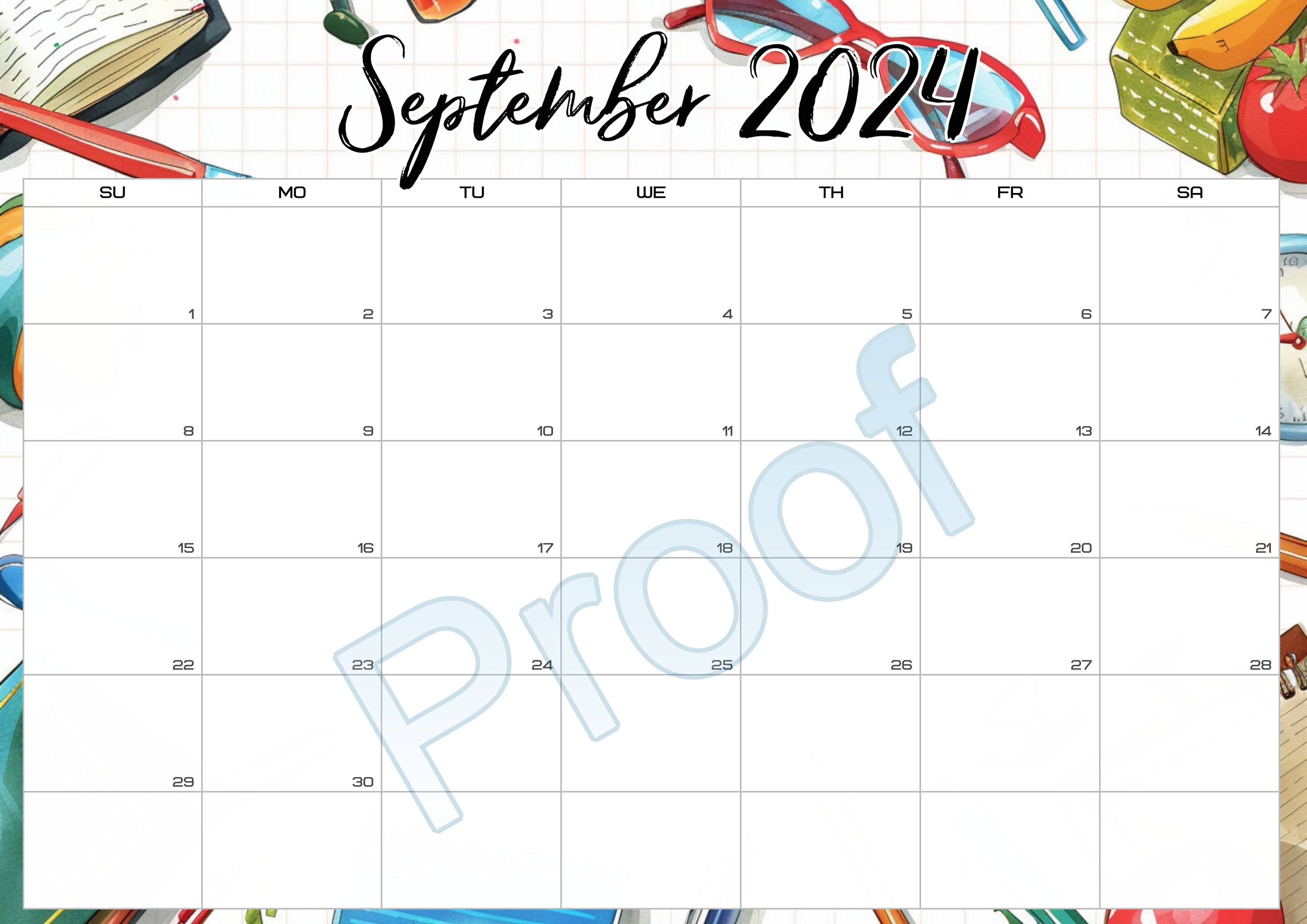 Blank School Calendar 2024-2025 (august to June)- Printable, Digital ...