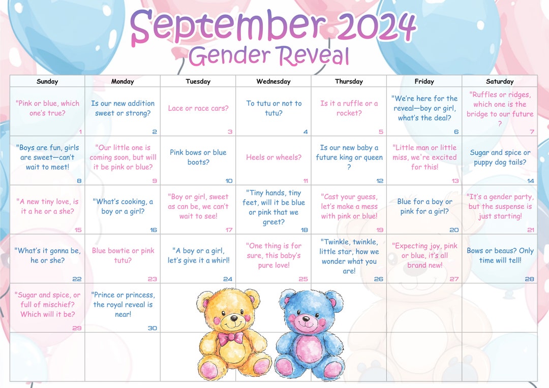 Gender Reveal Calendar Its a Girl scratch-off Gender Reveal September ...