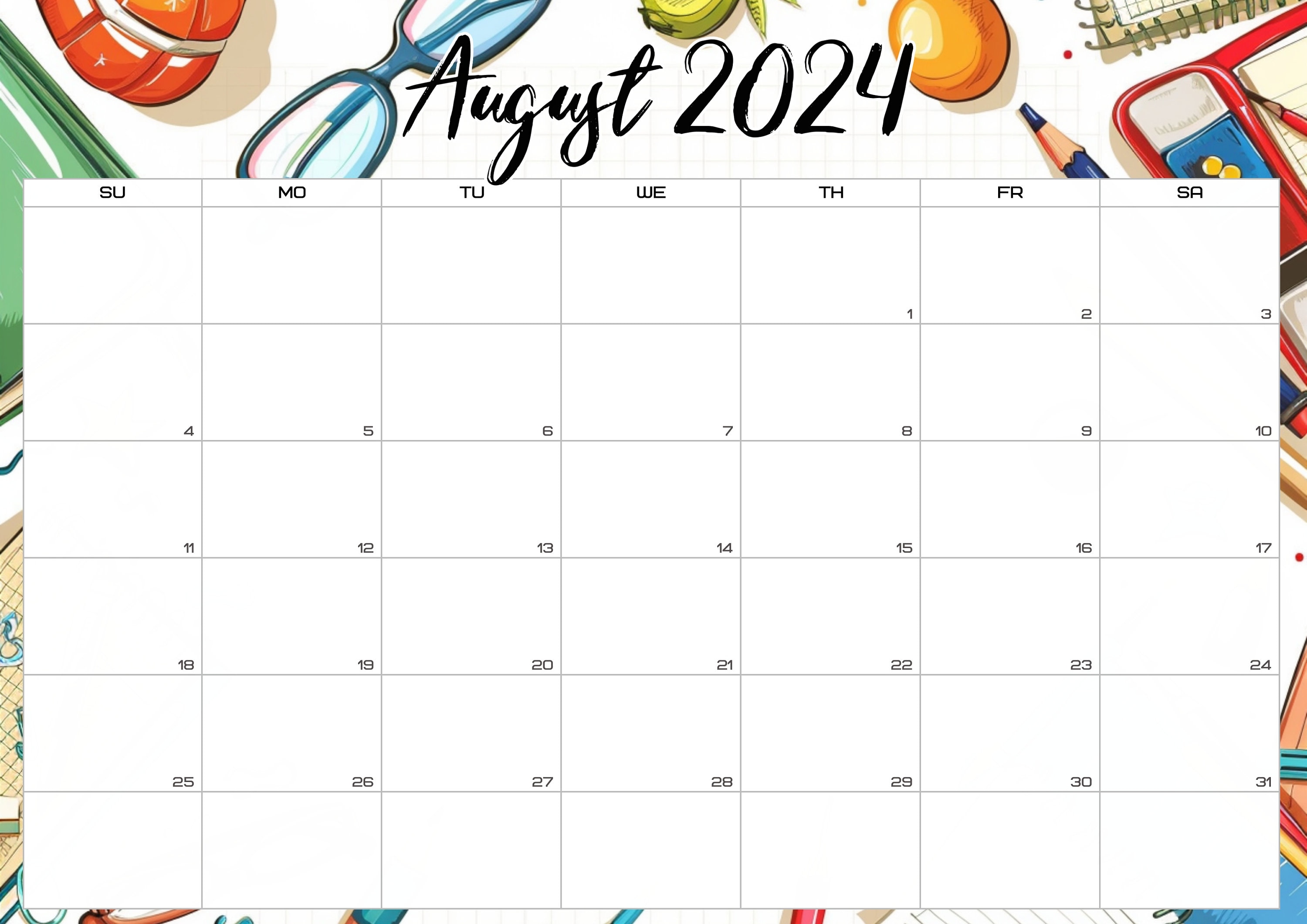 Blank School Calendar 2024-2025 (august to June)- Printable, Digital ...