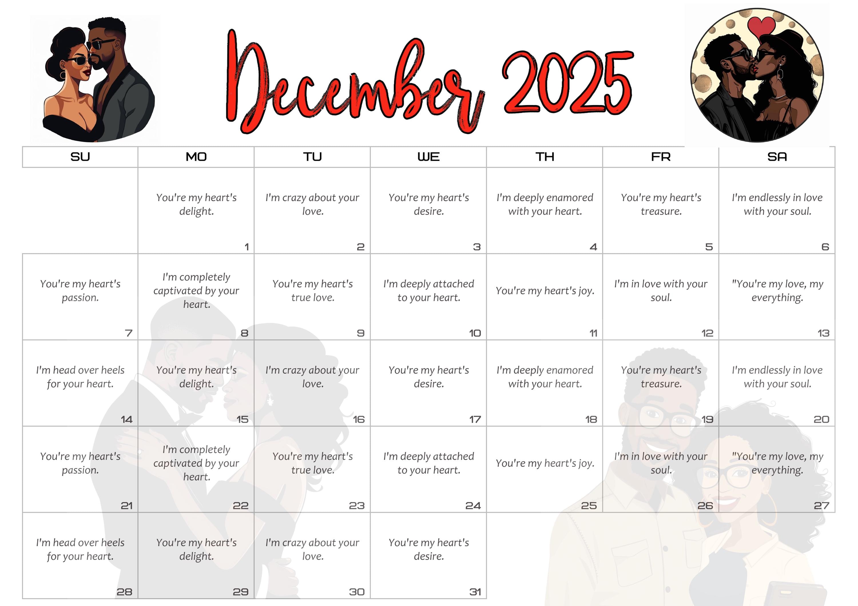 365 Romantic Ways to Say I Love You | 12 Month Calendar | 2025 Wall ...