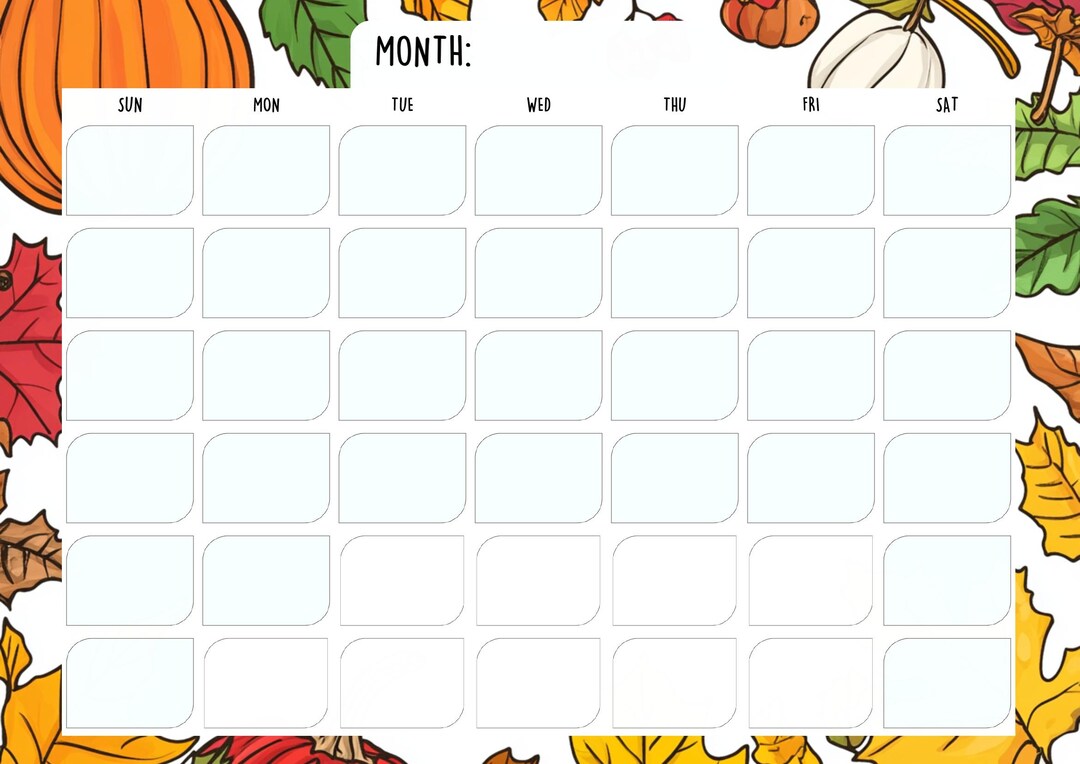 Autumn Undated Monthly Planner Printable - Landscape Format, Cool ...