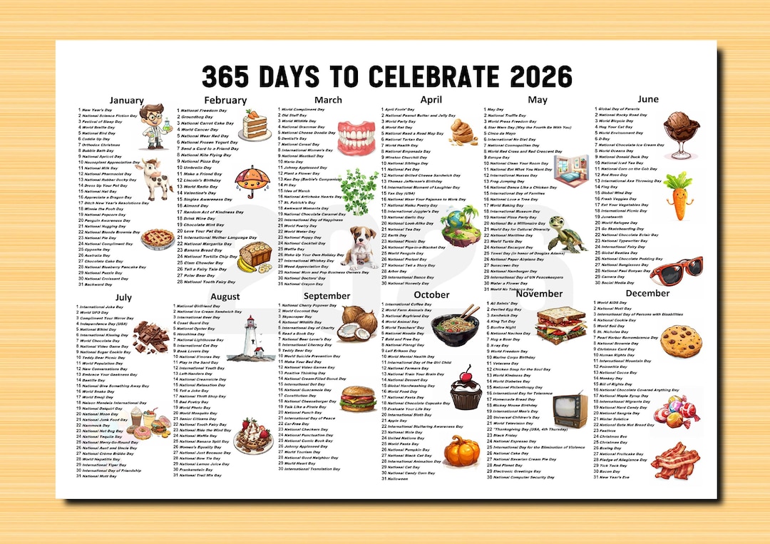 365 Days to Celebrate |celebrations Calendars: Printable Edition | 2026 ...