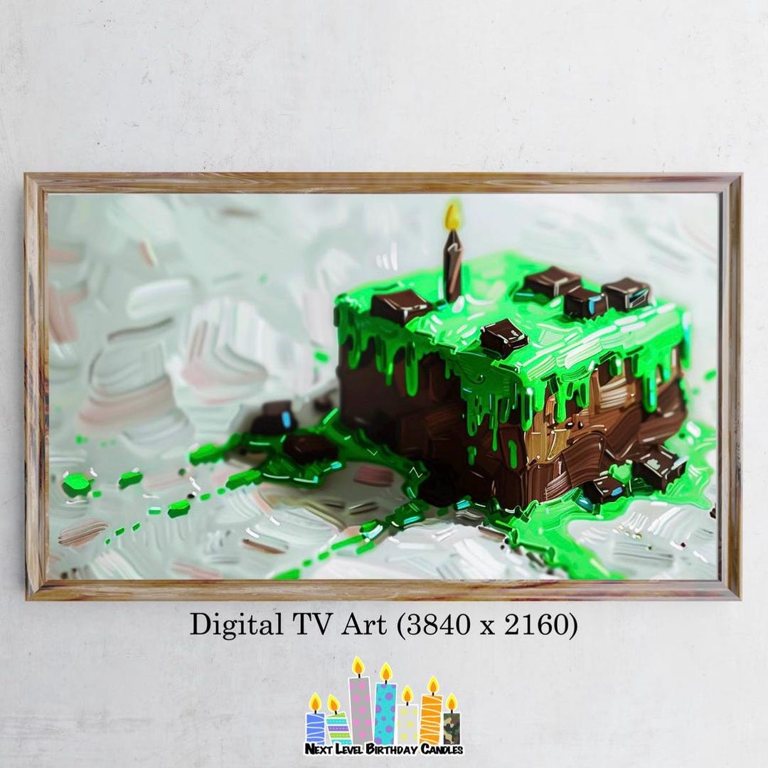 Brown and Green Pixelated Squares-themed Frame TV Art for Birthday Cake ...