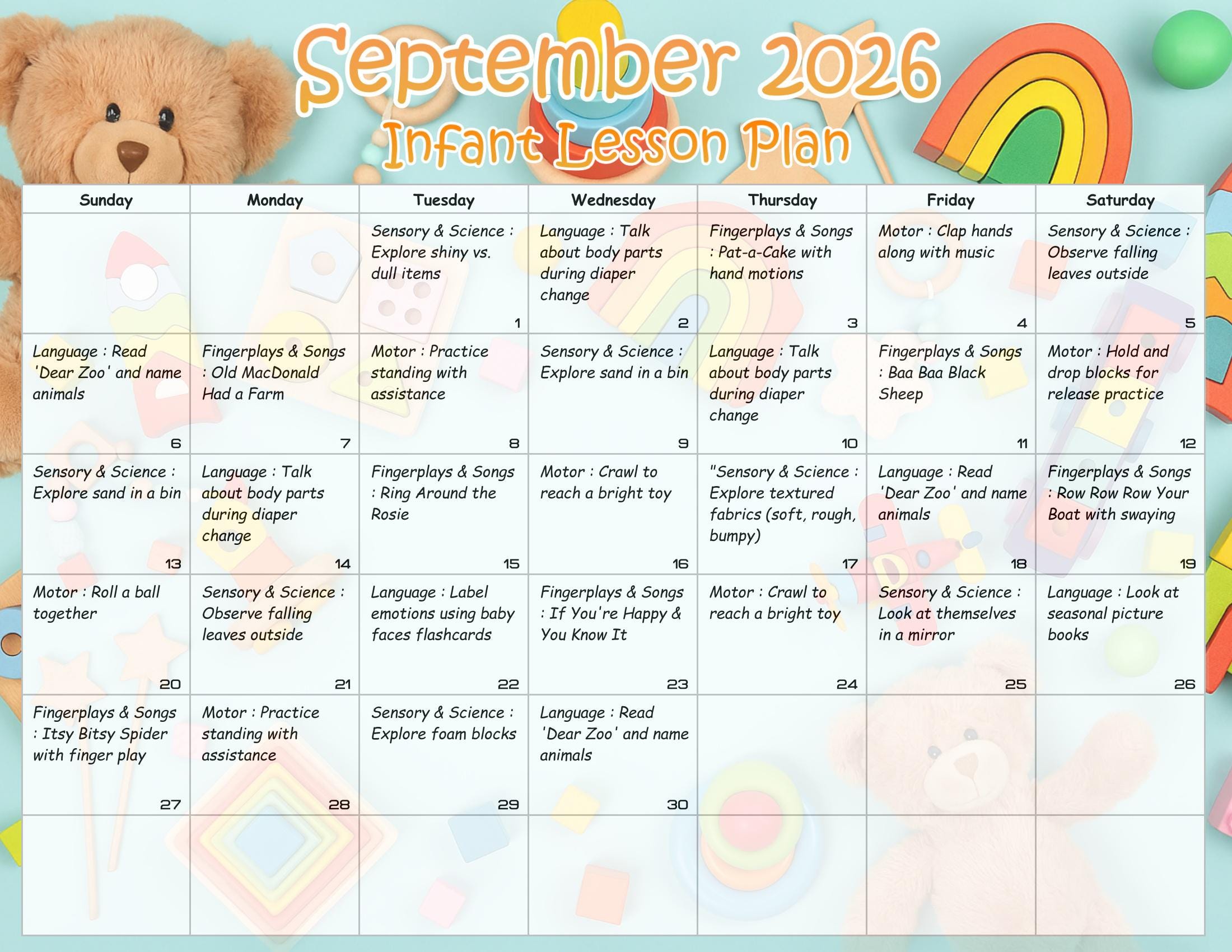 2026 Daily Infant Lesson Plans | Motor Skills, Cognitive Growth, and ...