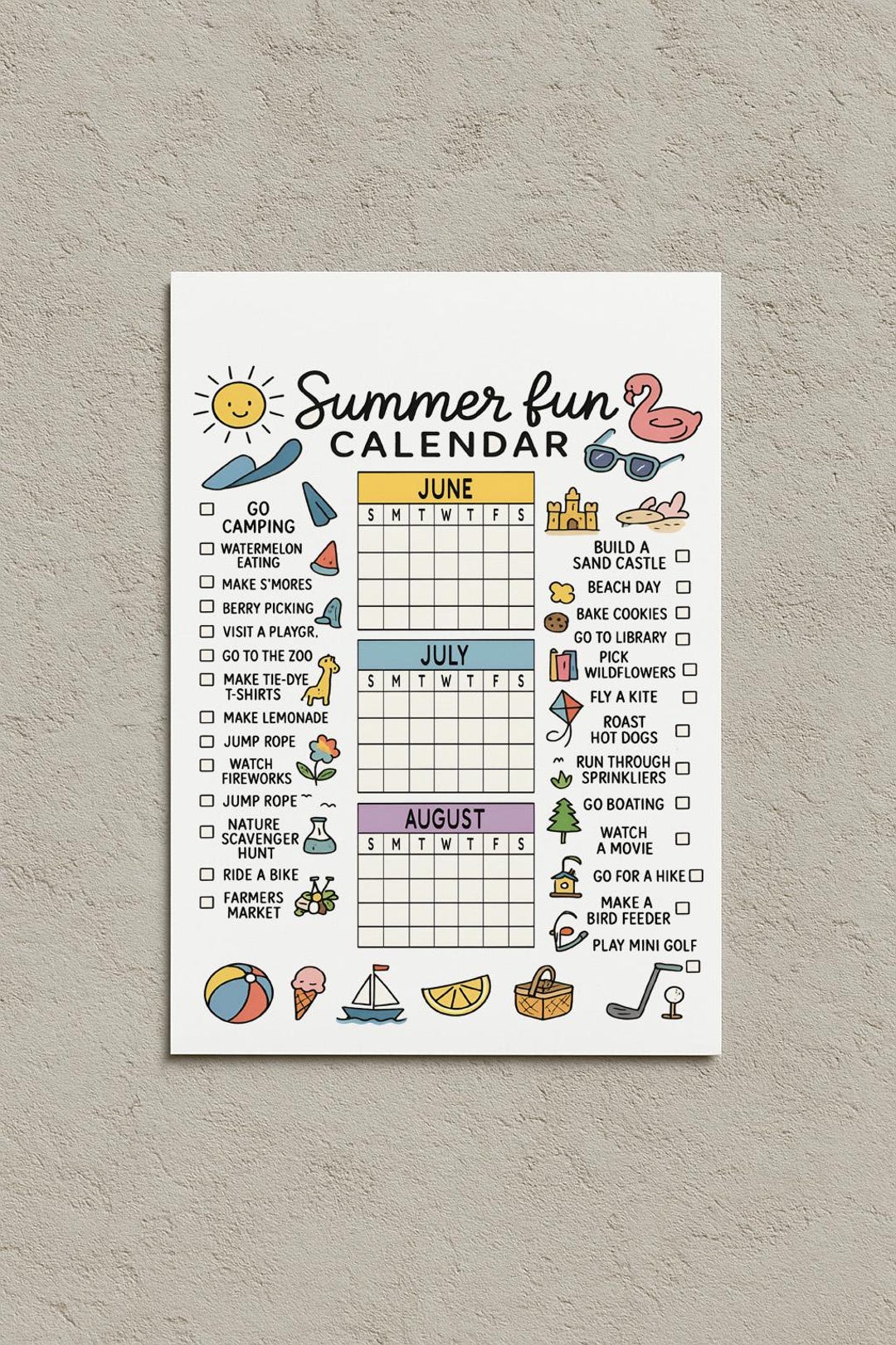 Summer Fun Bucketlist |celebrations Calendars: Printable Edition 8.5 ...