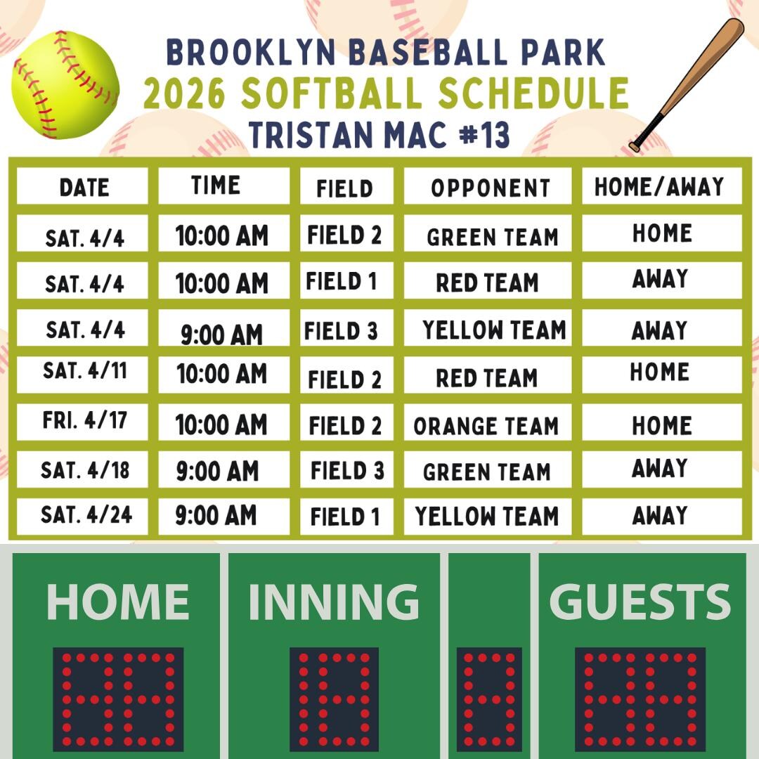 SOFTBALL Game Schedule Printable | Editable Practice Template | Digital ...