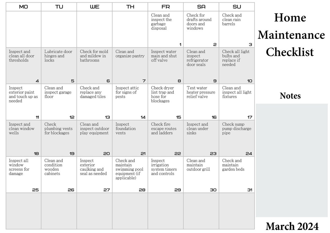 Year-round Home Maintenance Calendar: Keeping Your Home in Top Shape - Etsy