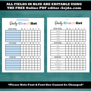 Printable Editable Daily Checklist for Kids| Editable Daily Kids ...