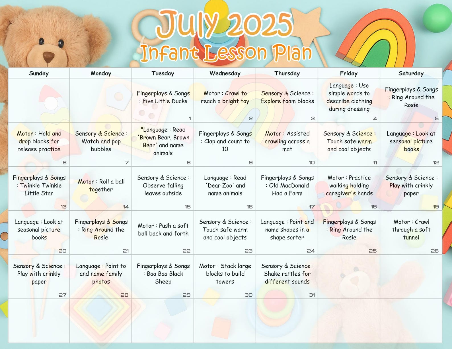 2025/2026 Daily Infant Lesson Plans | Motor Skills, Cognitive Growth ...