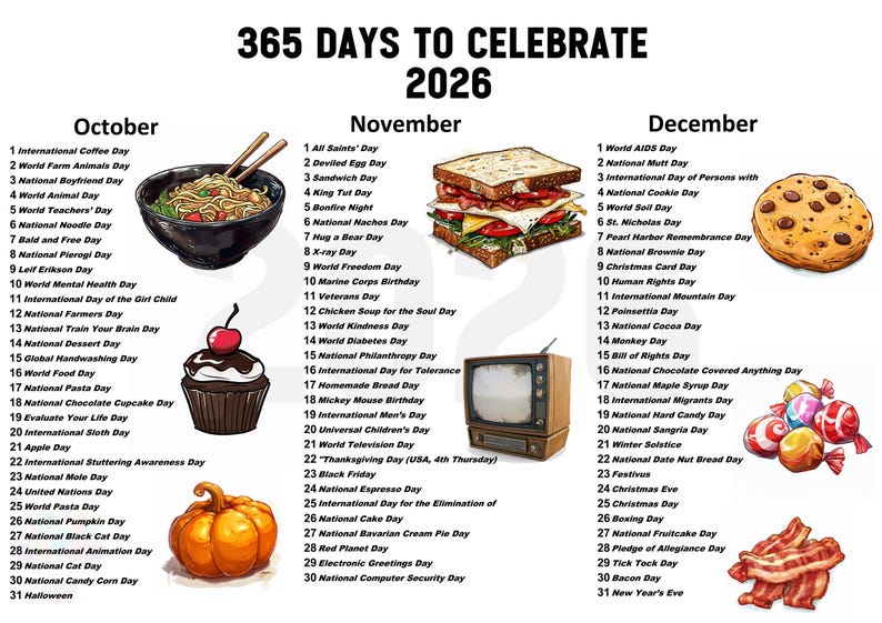 365 Days to Celebrate |celebrations Calendars: Printable Edition | 2026 ...
