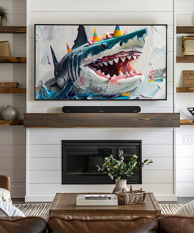 Shark-themed Frame TV Art for Birthday Cake Celebration | Party TV Art ...